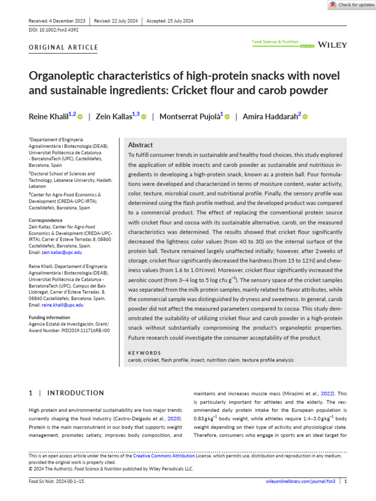 Food Science Nutrition - 2024 - Khalil - Organoleptic characteristics ...