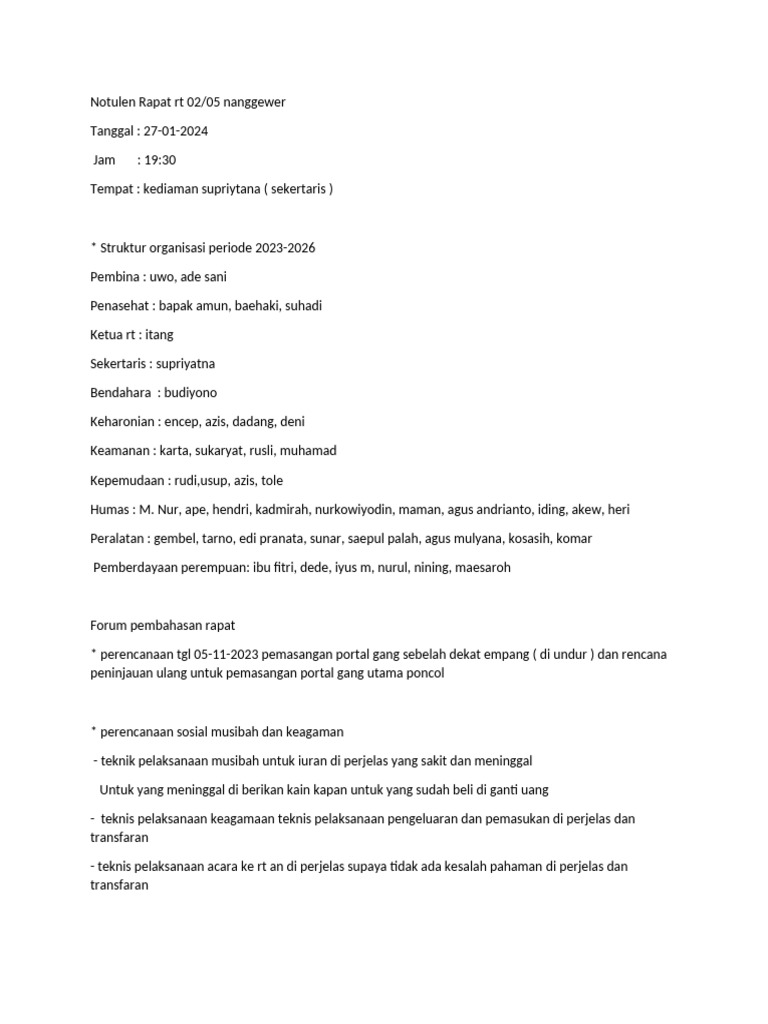 Notulen Rapat RT 02 Untuk RW | PDF