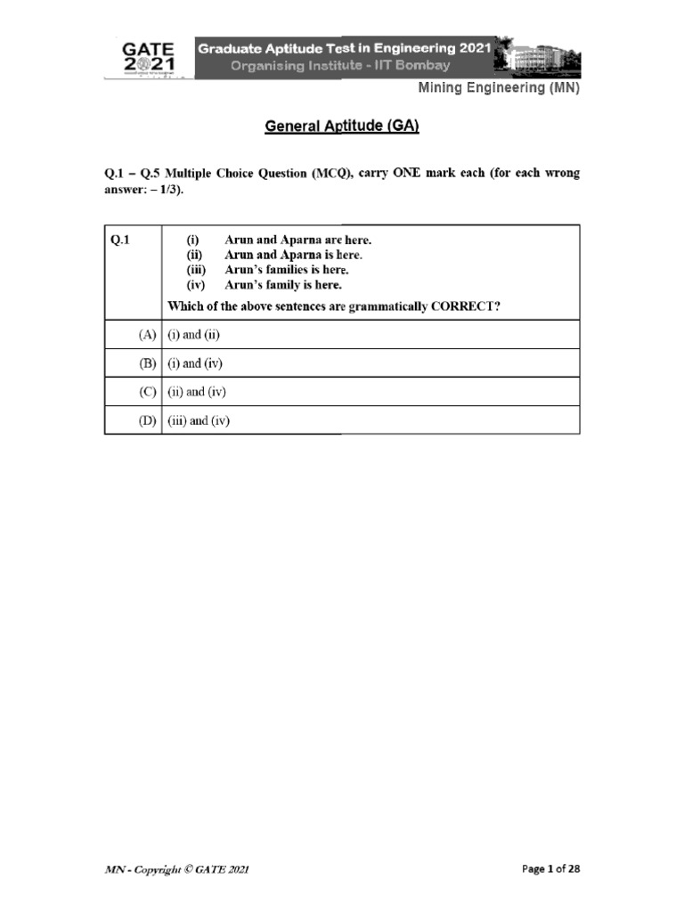 Gate 2021 MN Question Paper | PDF