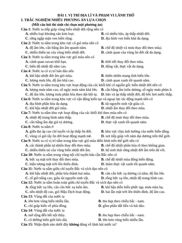 Bài 1. Vị Trí Địa Lí Và Phạm Vi Lãnh Thổ | PDF