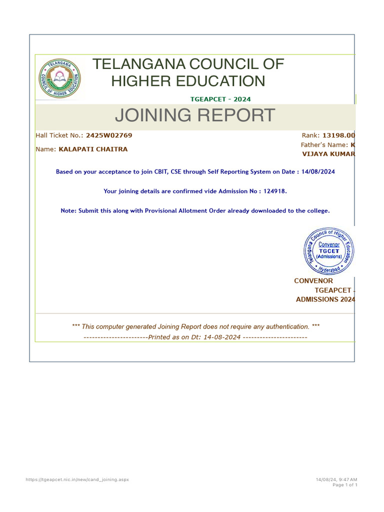 Joining Letter | PDF