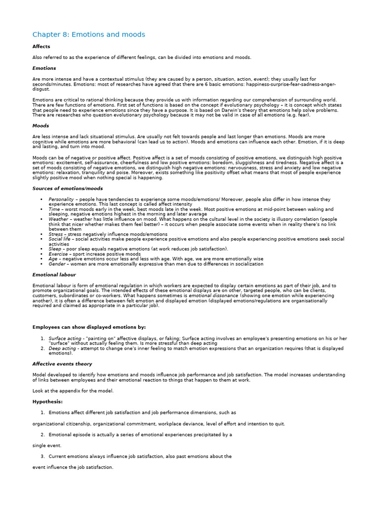 OB - Summary Note - Ch08 | PDF | Emotions | Mental Health