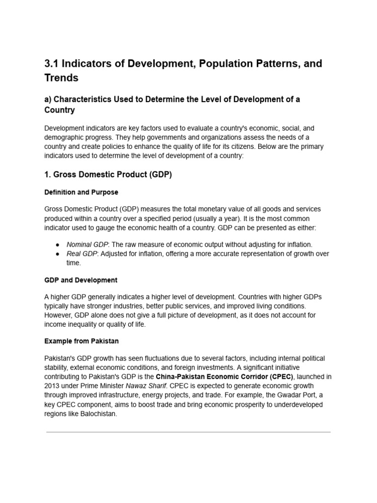3.1 Indicators of Development, Population Patterns, and Trends | PDF ...