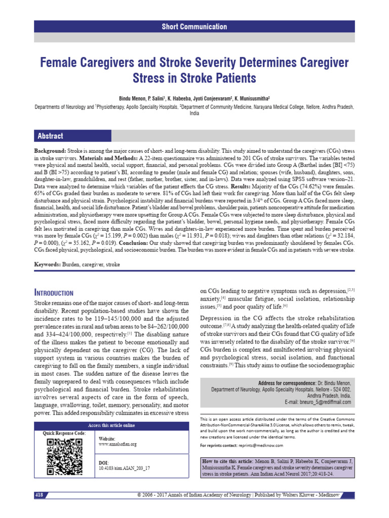 Female Caregivers and Stroke Severity Determines.19 | PDF | Urinary ...