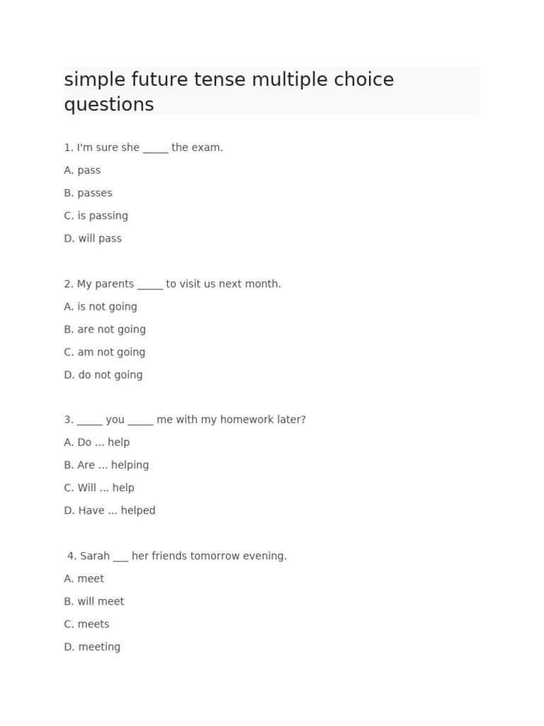 Simple Future Tense MCQ Practice | PDF