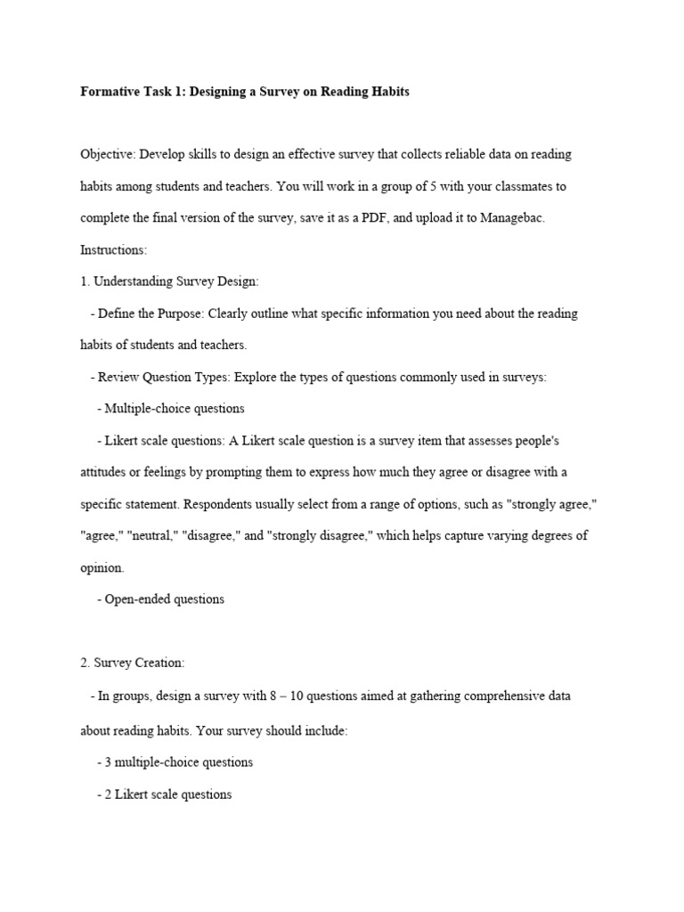 Survey Design for Reading Habits | PDF | Likert Scale | Multiple Choice