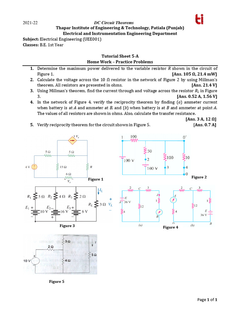 Tutorial Sheet 5-A (Home Work - Practice Problems) | PDF