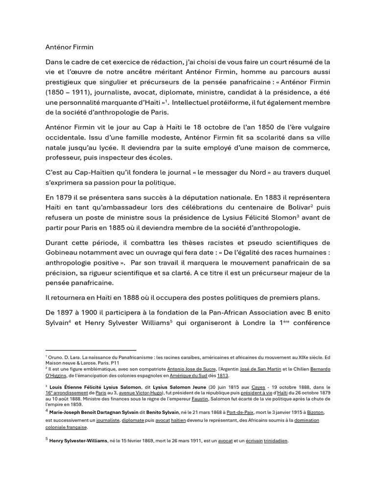 Biographie d'Anténor Firmin | PDF | Histoire