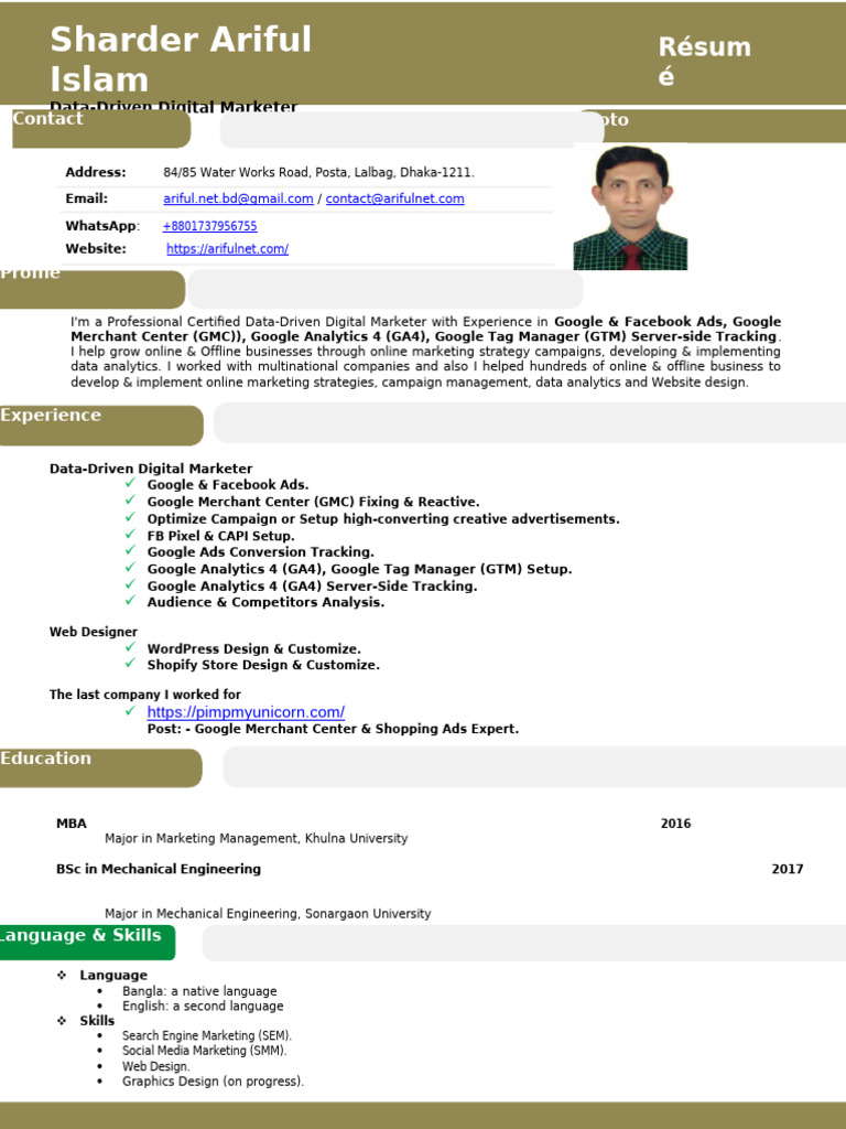 Resume_Arif_BRAC | PDF | Analytics | Online Advertising