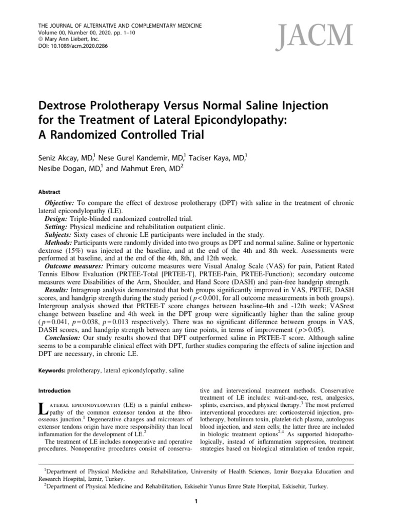 Dextrose Prolotherapy Versus Normal Saline Injection For The Treatment ...