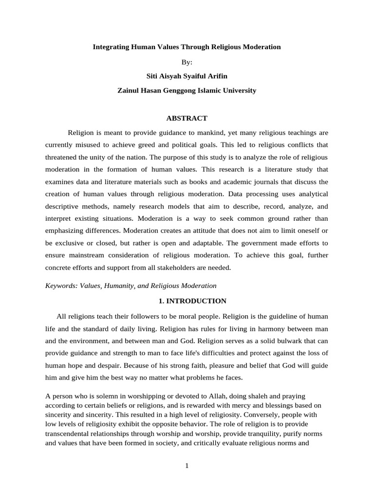 Integrating Human Values Through Religious Moderation | PDF | Interfaith Dialogue | Extremism