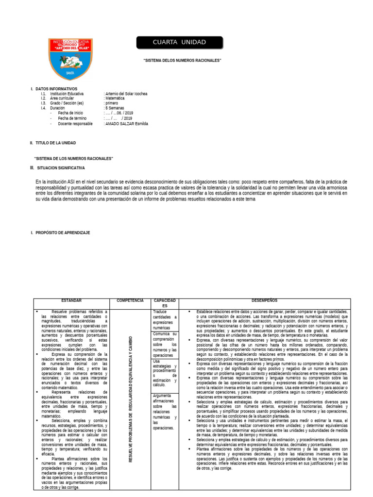 Unidad Iv de Primero Ok Esmilda | PDF | Números | Número racional