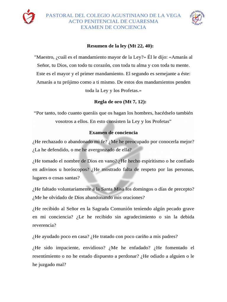 Examen de Conciencia | PDF | Pecado | Creencia religiosa y doctrina