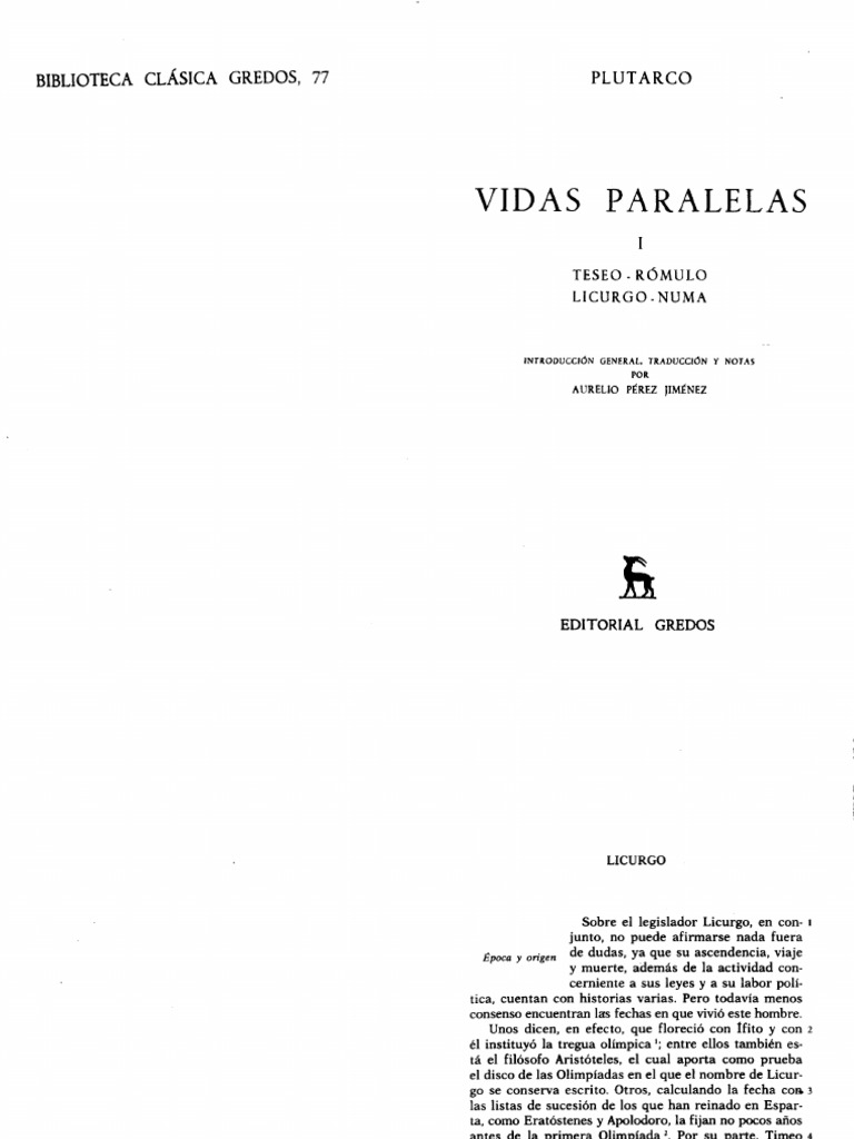 Licurgo en Vidas Paralelas de Plutarco | PDF | Esparta | Antigua Grecia