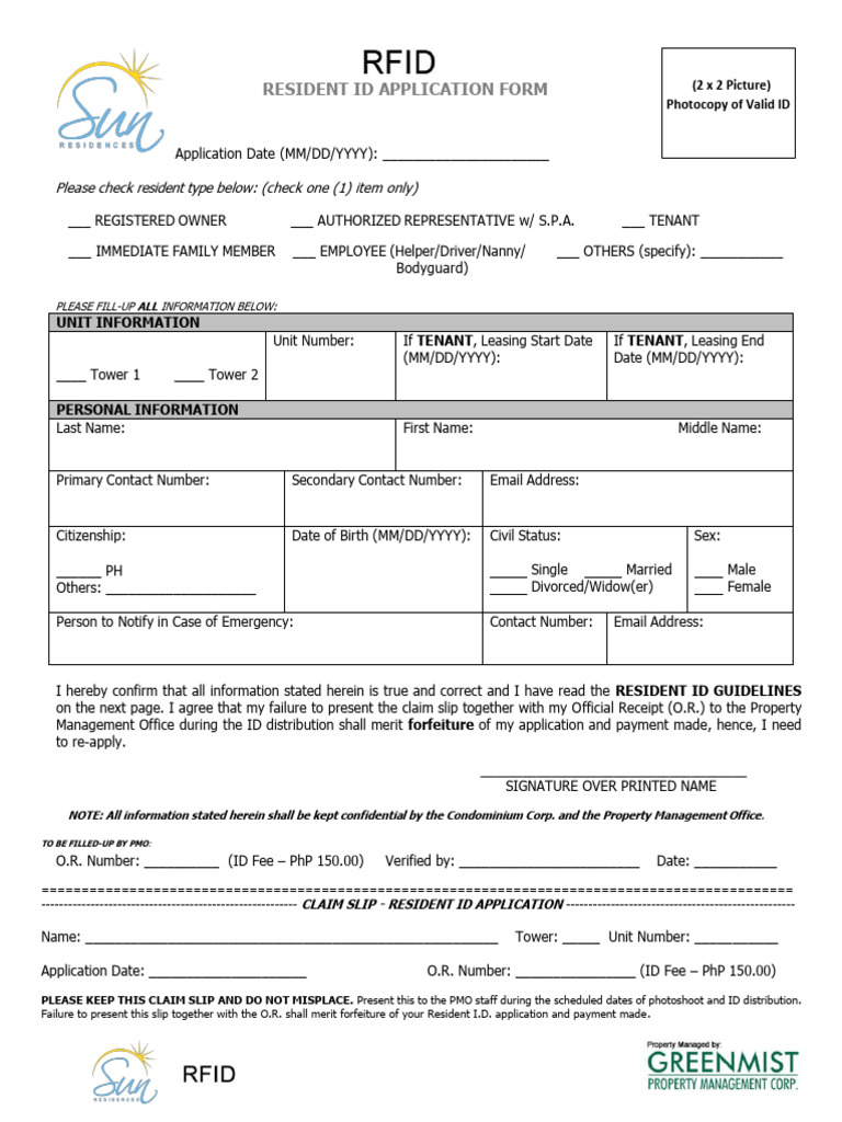 SRCC Resident Rfid Application Form | PDF