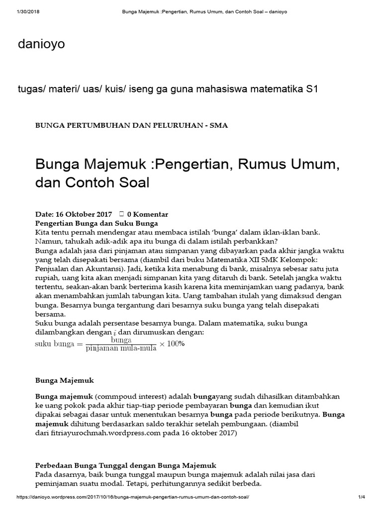 Bunga Majemuk - Pengertian, Rumus Umum, Dan Contoh Soal - Danioyo | PDF