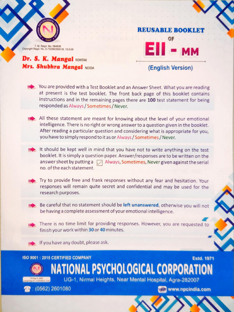 Emotional Intelligence Inventory Eii | PDF