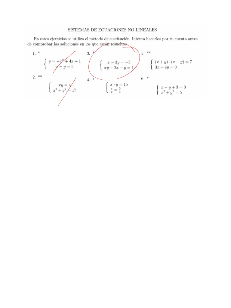 Sistemas de ecuaciones no lineales | PDF
