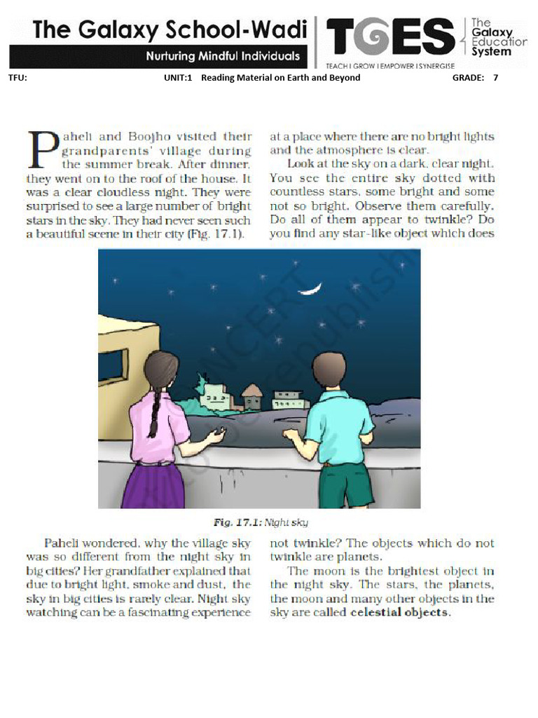 TFU - UNIT - 1 Reading Material On Earth and Beyond GRADE - 7 | PDF