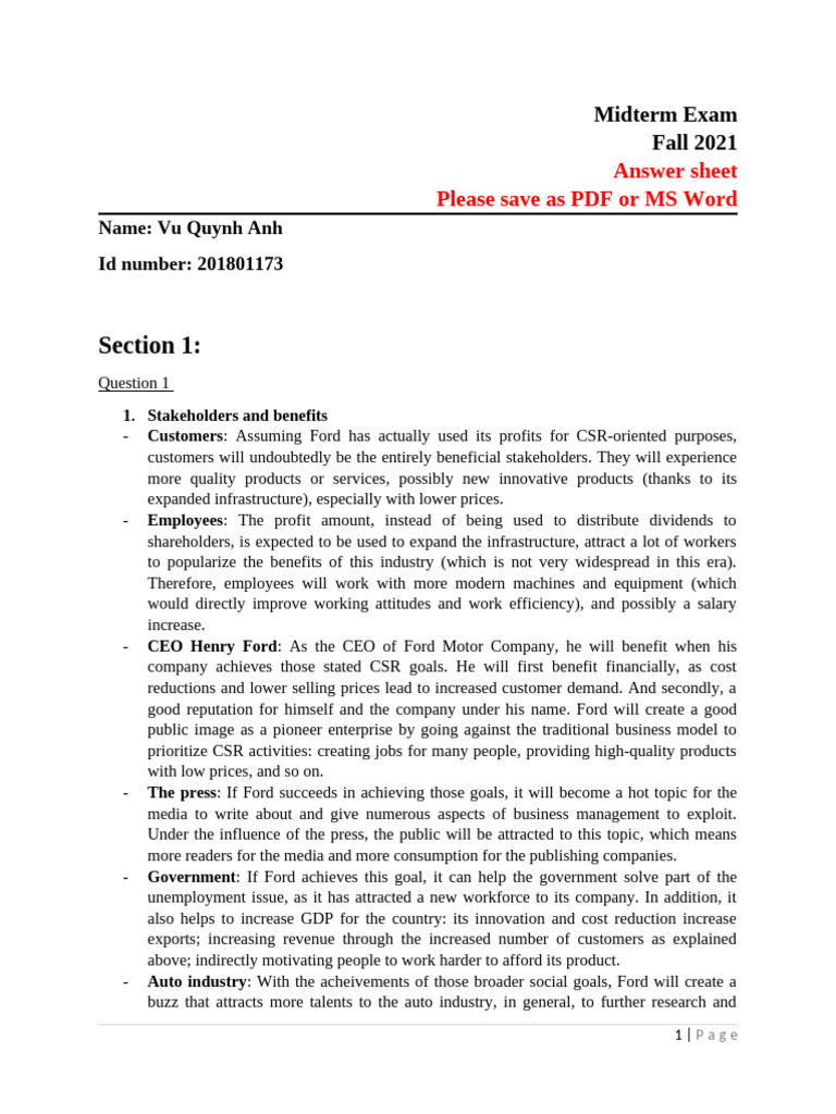 2021 Fall Midterm Answer Sheet (1) | PDF | Corporate Social ...