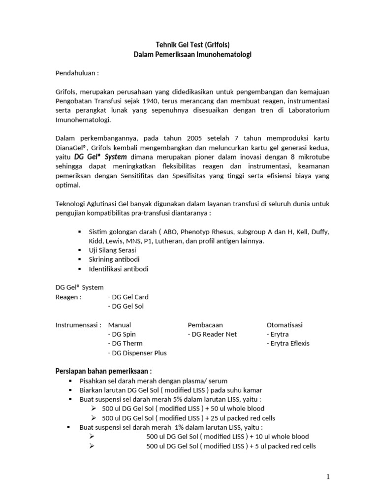 Tehnik Gel Test Grifols | PDF
