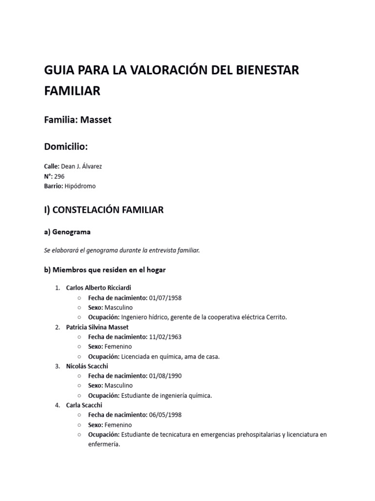 Valoración Del Bienestar Familiar - Familia Masset | PDF | Comportamiento | Las emociones