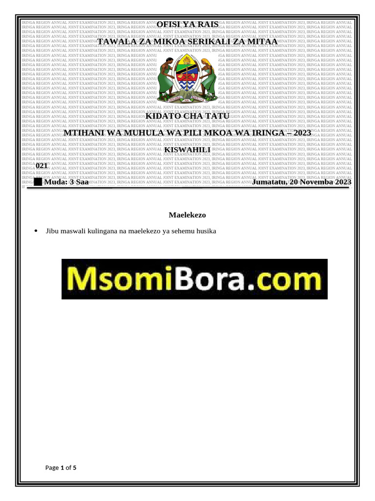 Kiswahili - Questions N Answers - Msomibora - Com353 | PDF | Latin ...
