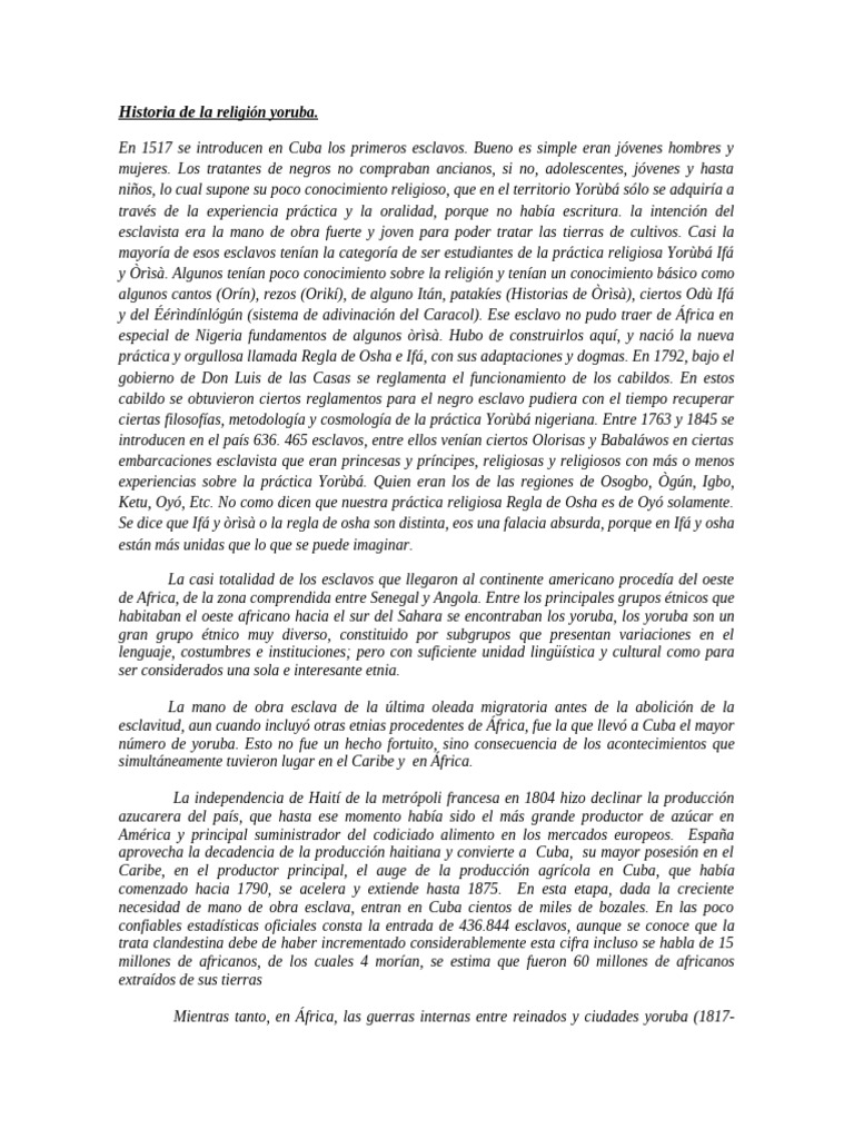 Historia De La Religion Yoruba Pdf Cuba Esclavitud