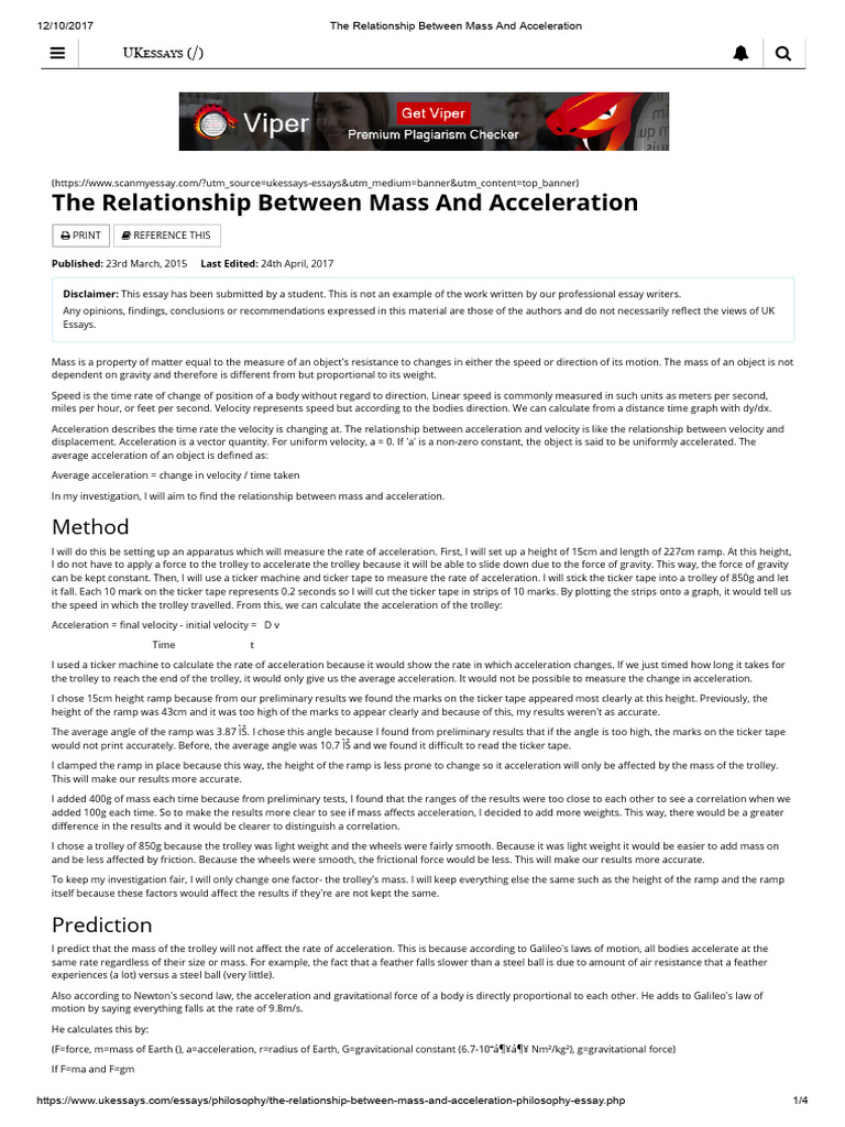 Mass and Acceleration Relationship Analysis | PDF | Force | Velocity