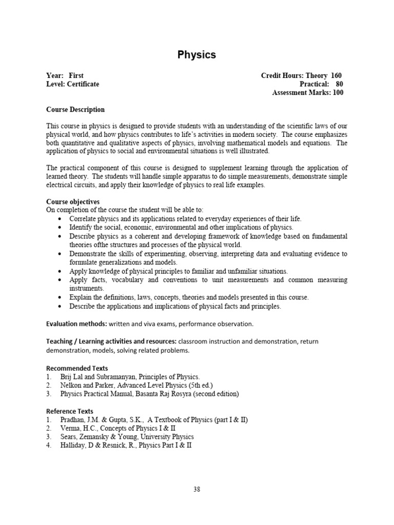 Physics Syllabus | PDF | Velocity | Force