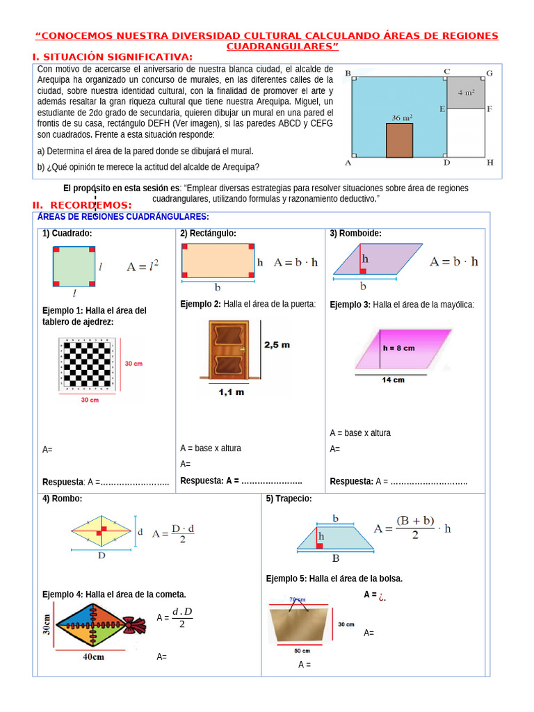 FICHA area de cuadrilateros - 2DO - | PDF | Geometría Elemental