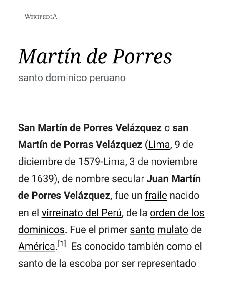 Martín de Porres - Wikipedia, La Enciclopedia Libre | PDF | Historia ...