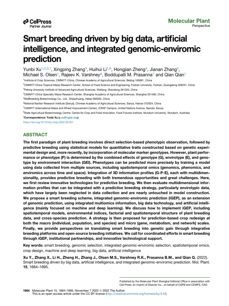 Smart Breeding Driven by Big Data, Artificial Intelligence, and ...