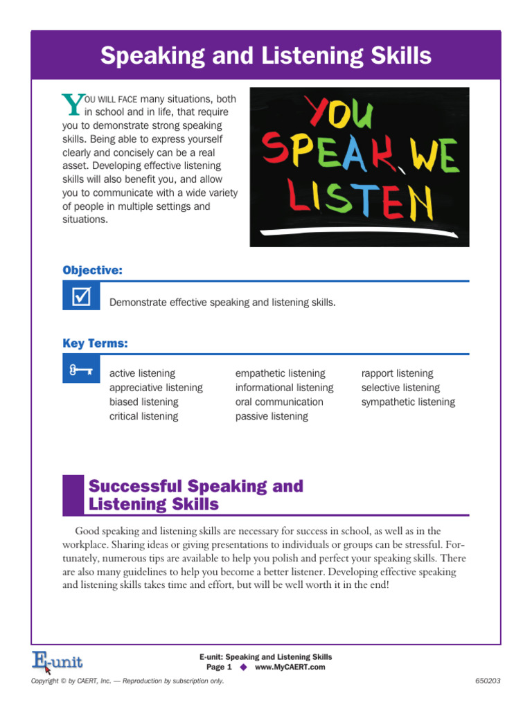 Listening and Speaking Skills 2 | PDF | Reading Comprehension | Human ...