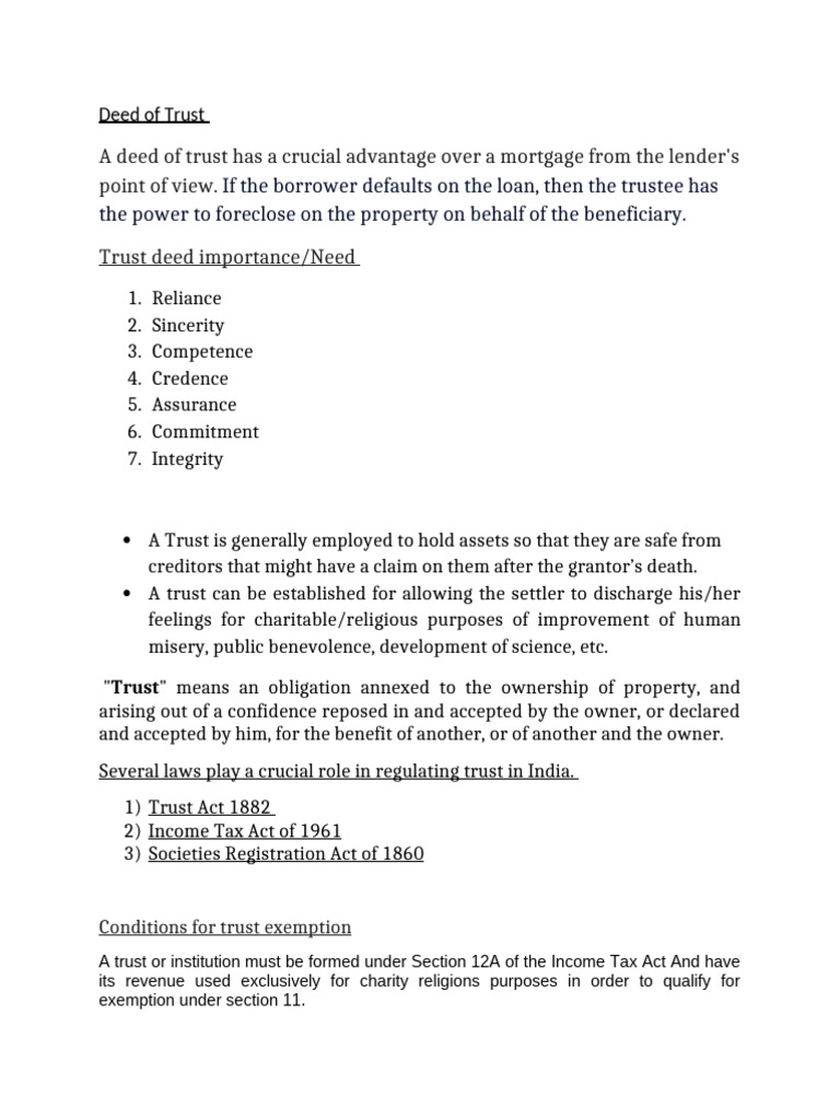 Trust Deed Overview and Examples | PDF | Private Law | Property Law