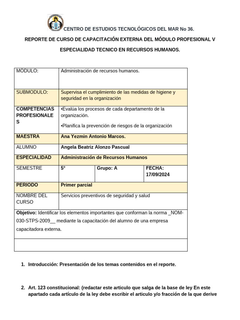 Reporte NOM-030. Y NOM-035 | PDF | Derecho laboral | Seguridad y salud ocupacional