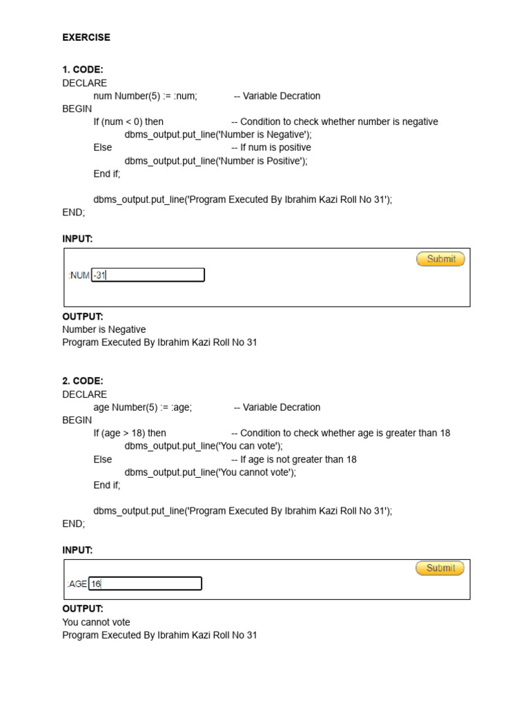 PL_SQL EXPERIMENTS (1) | PDF | Computer Programming | Computing PL_SQL EXPERIMENTS (1) | PDF | Computer Programming | Computing