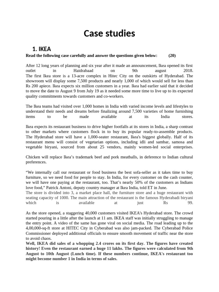 Case Studies: 1. Ikea | PDF | Fast Food | Coffee