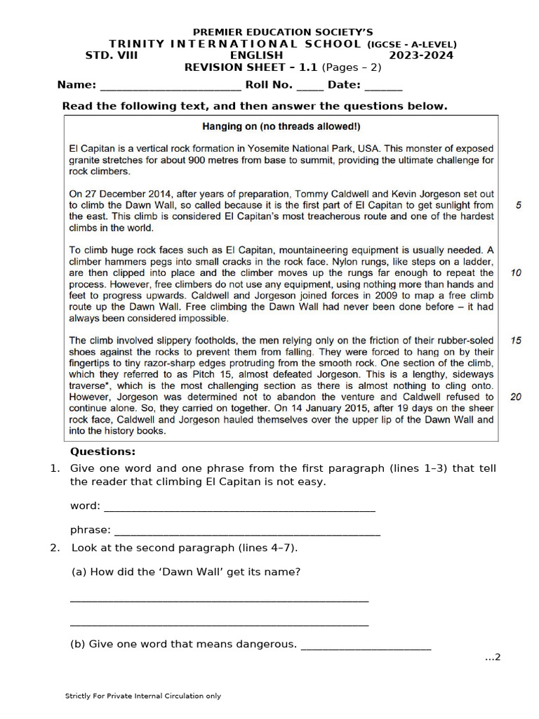 Revision Sheet 1.1 - Hanging On (No Threads Allowed) | PDF | Language ...