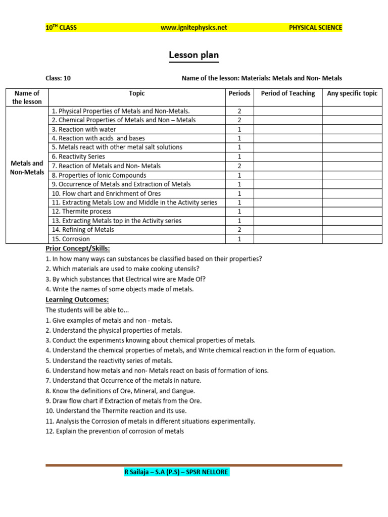 Metals and Non -Metals(Lesson Plan) | PDF | Metals | Chemical Compounds