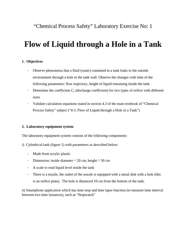 Liquid Flow Through Tank Orifice Experiment | PDF | Mechanical ...