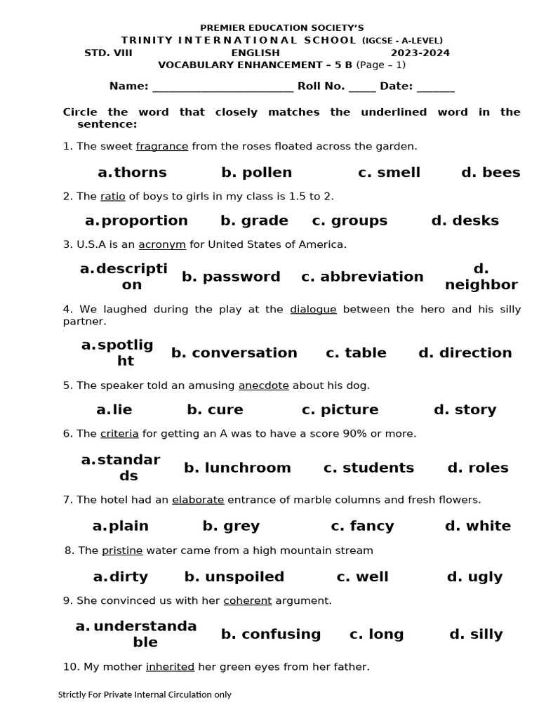 Vocabulary Enhancement for IGCSE Students | PDF