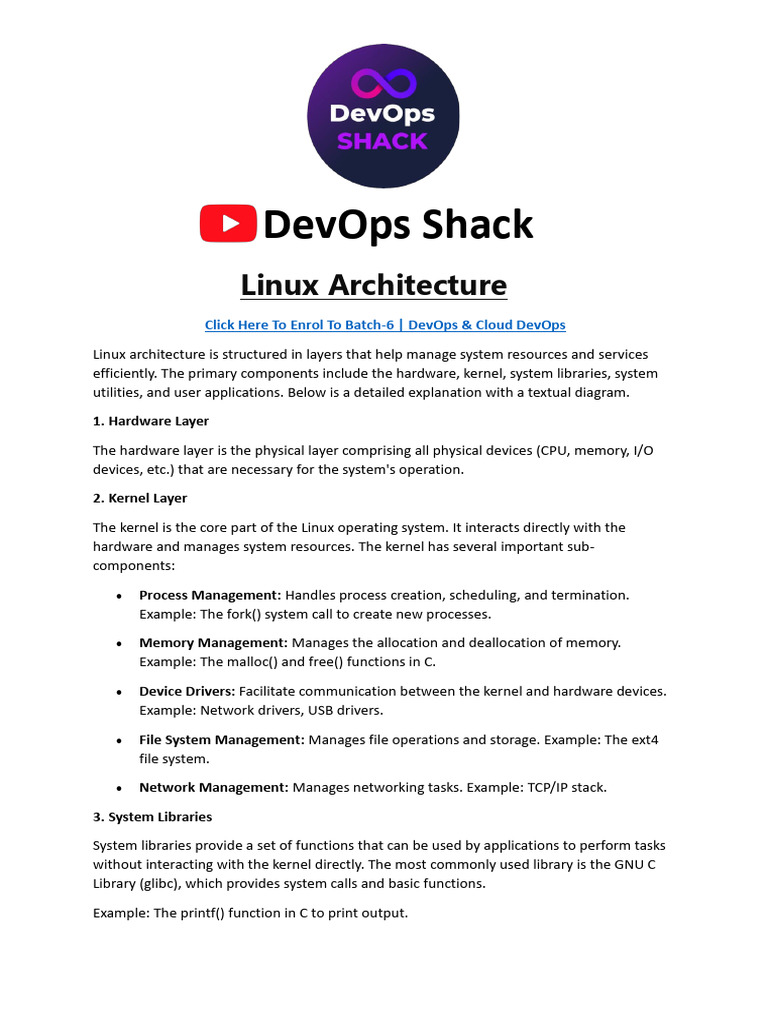1. Linux Architecture | PDF | Kernel (Operating System) | Computer File