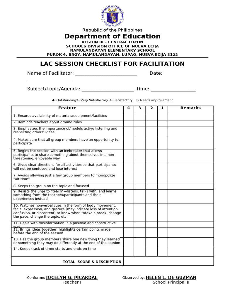 Template 6 - Facilitation Checklist | PDF | Career & Growth | Science ...