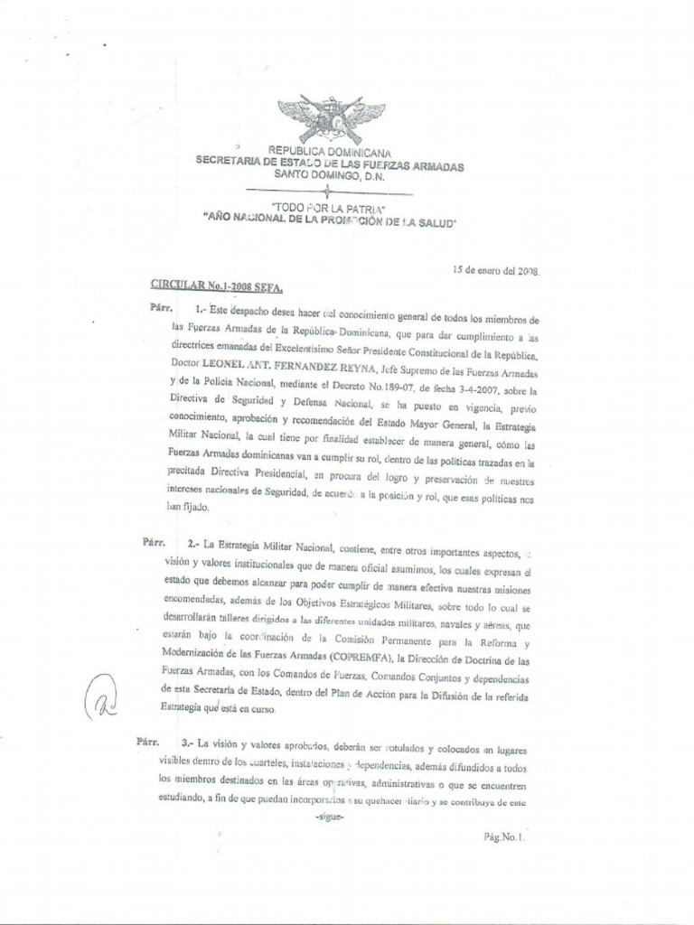 Circular No. 1-2008 SEFA, Estratégia Militar Nacional | PDF