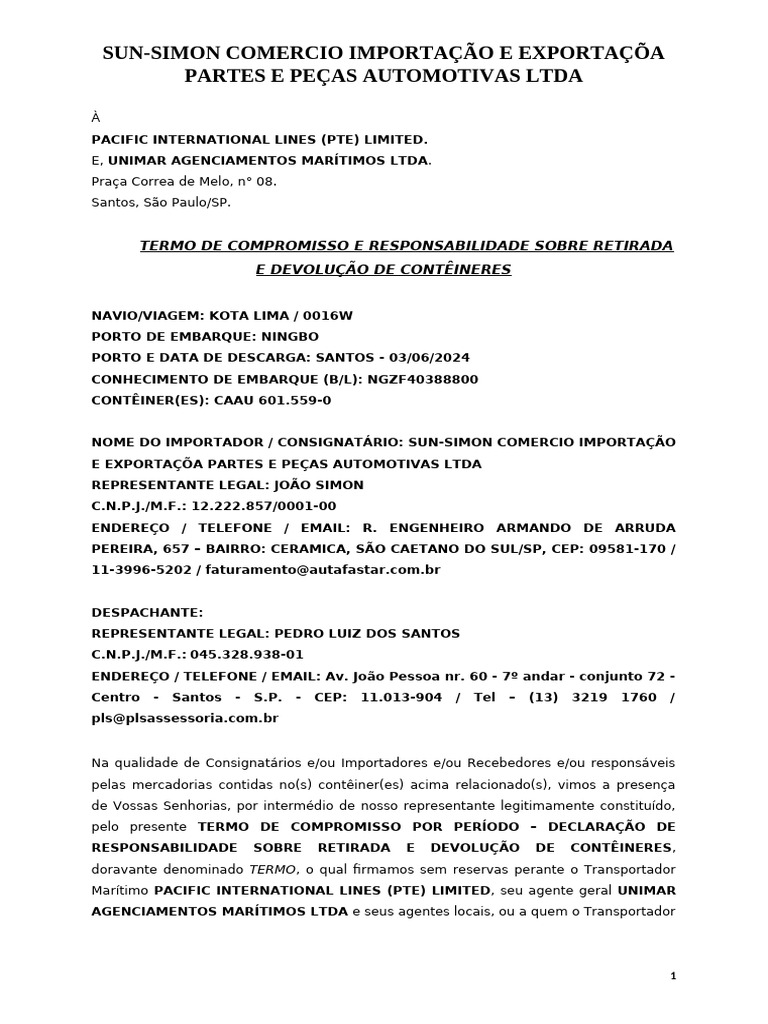 Termo de Responsabilidade Individual PIL - 01.05.2024 | PDF | Indenização