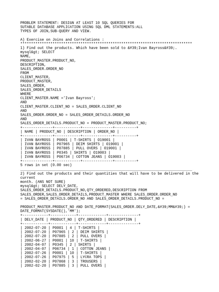 10sqlqueries | PDF | Sql | Computing