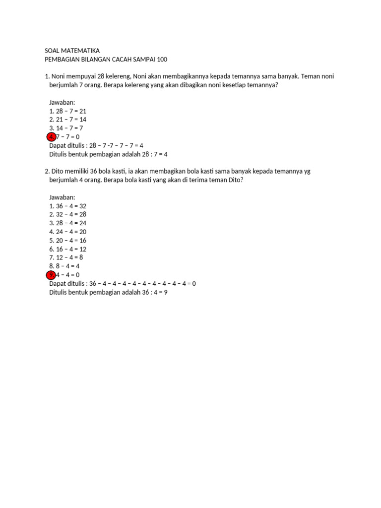 Soal Matematika Pembagian | PDF | Metode & Bahan Ajar