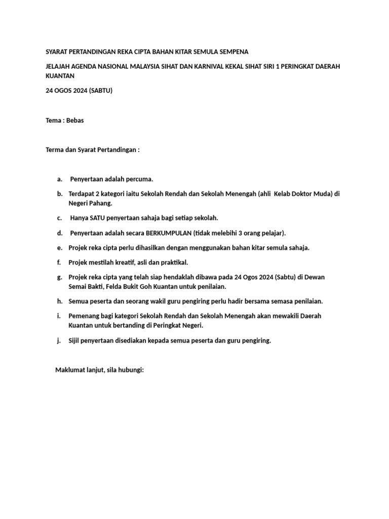 Syarat Pertandingan Reka Cipta Bahan Kitar Semula Sempena1 | PDF