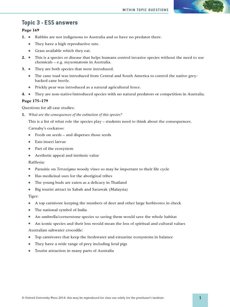 Ib Ess Answers3 Pdf Biodiversity Habitat Destruction